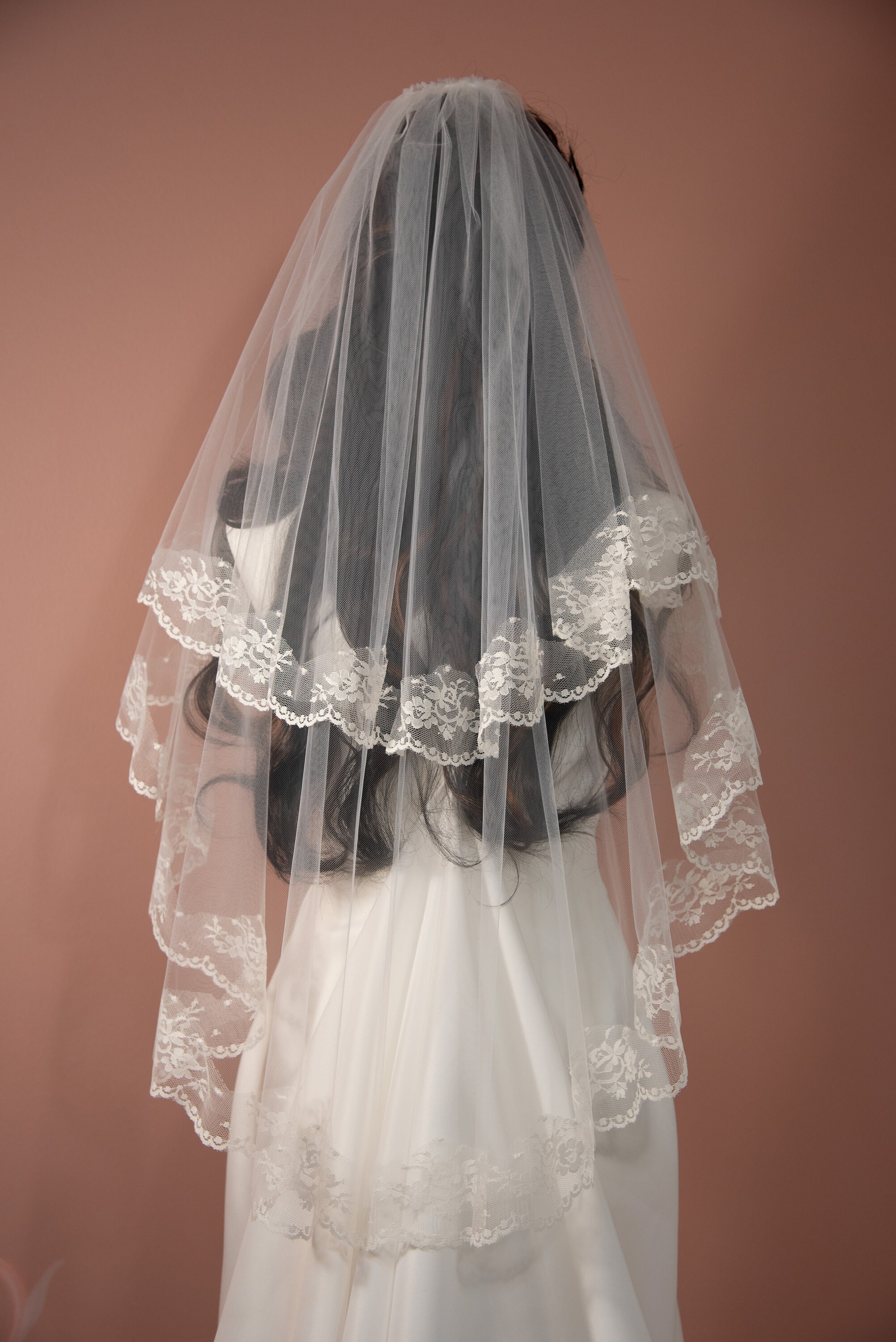 Embroidered Lace Trim Wedding Veil - Etsy