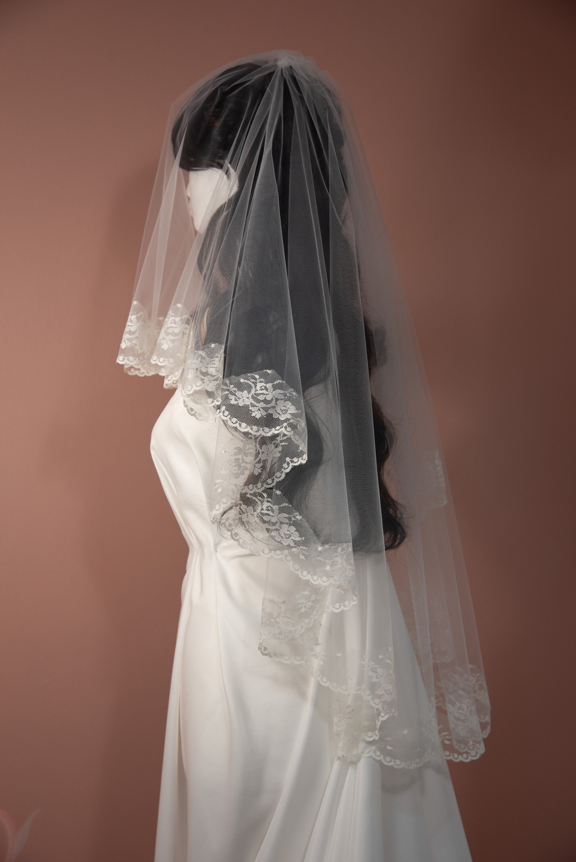 Embroidered Lace Trim Wedding Veil - Etsy