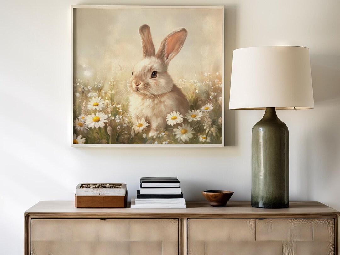 Spring Meadow Bunny Art Print: Whimsical Easter Rabbit Illustration ...