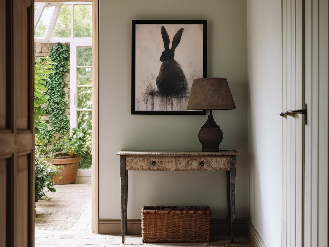 Modern Easter Bunny: Edgy Black White Rabbit Painting Wall Art Download ...