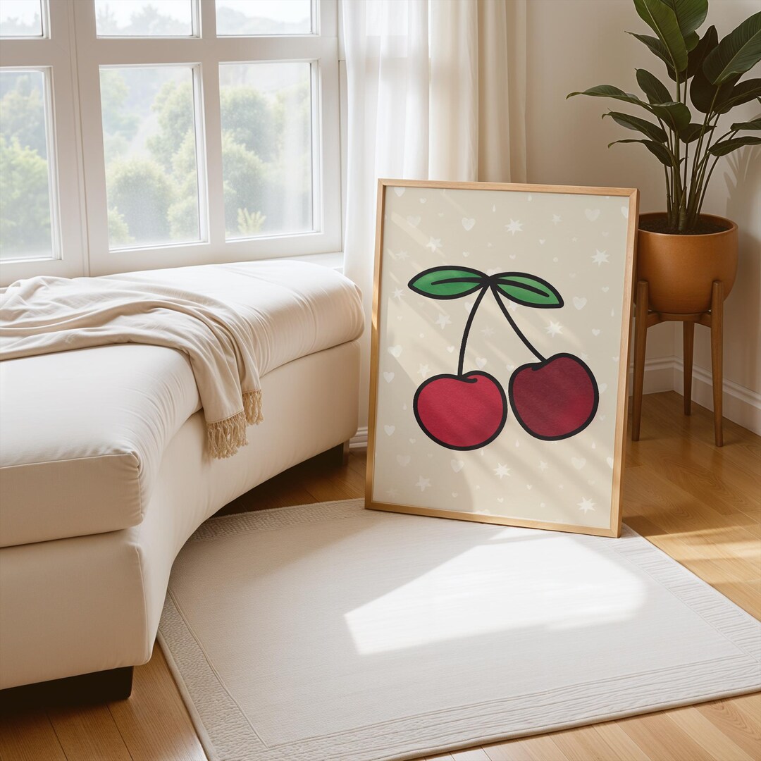 Whimsical Cherry Illustration: Digital Art Print for Kitchen Decor ...