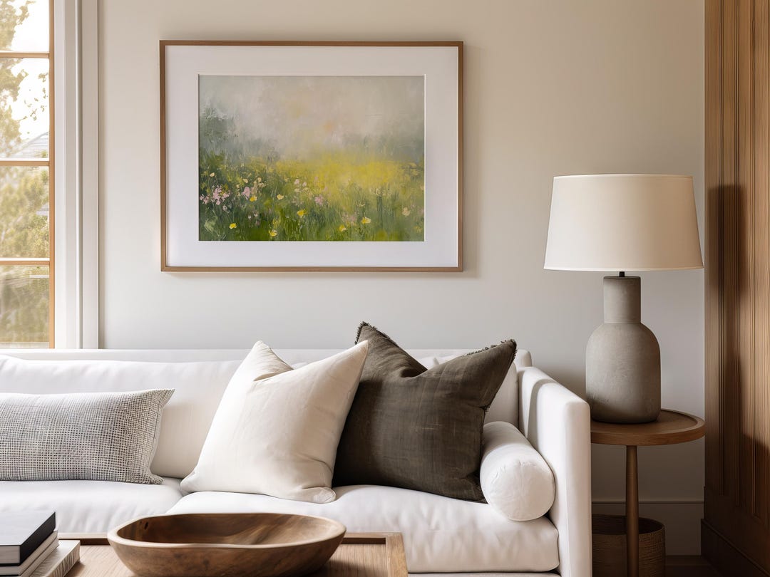 Spring Meadow: Soft Green Flowers Field Colorful Painting Wall Art Download - Etsy