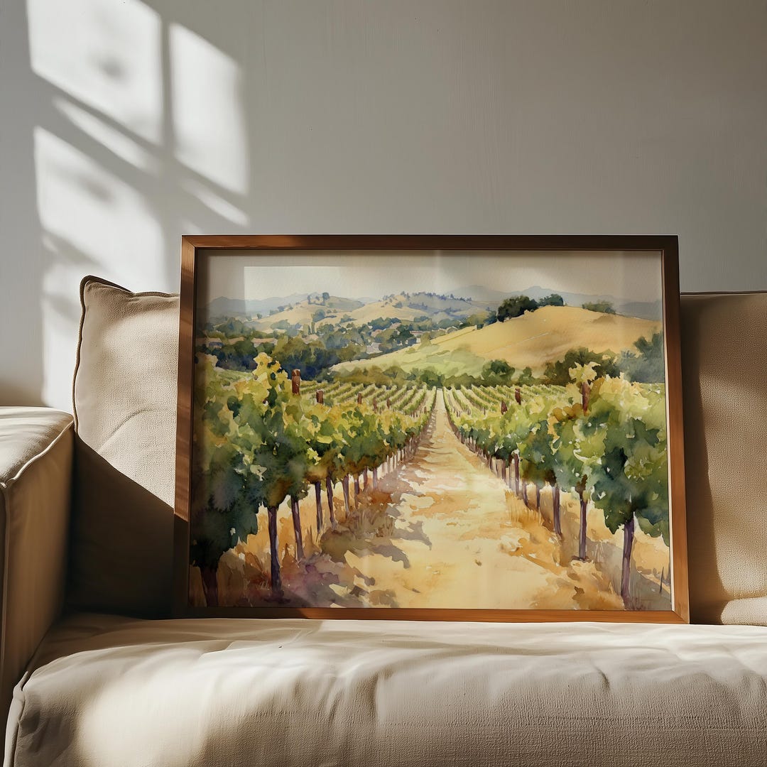 Rolling Vineyards – California Wine Country Watercolor Print, Vineyard ...