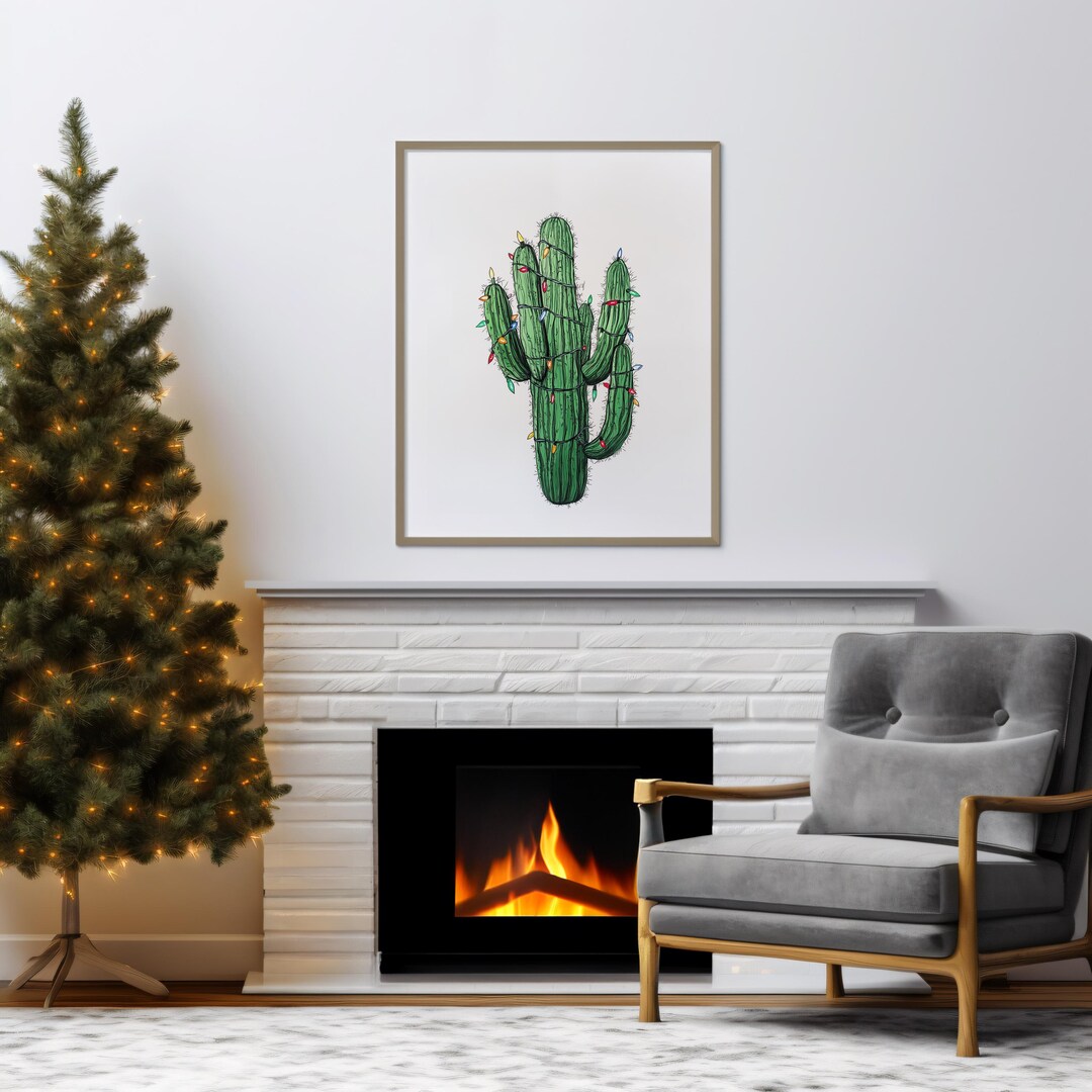 Printable Christmas Cactus Holiday Poster Design Wall Art - Etsy