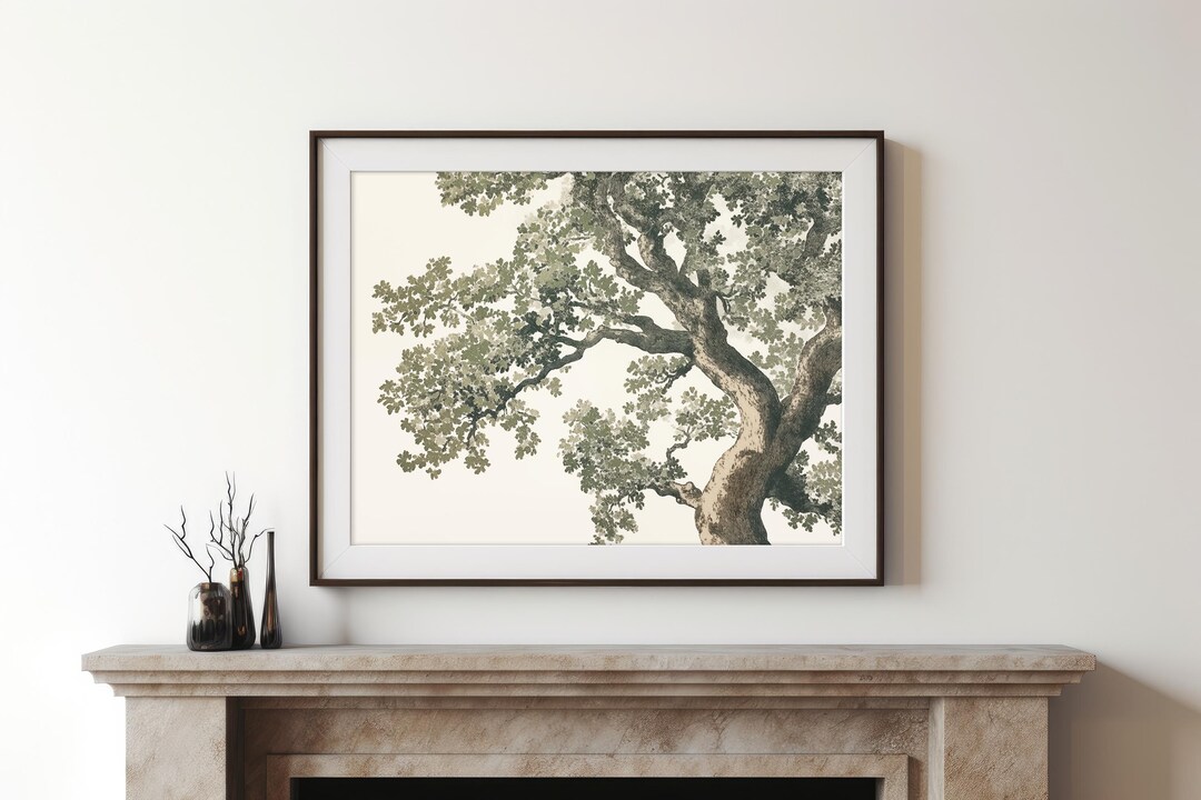 Woodblock Print Oak Tree Botanical Spring Wall Art Download - Etsy