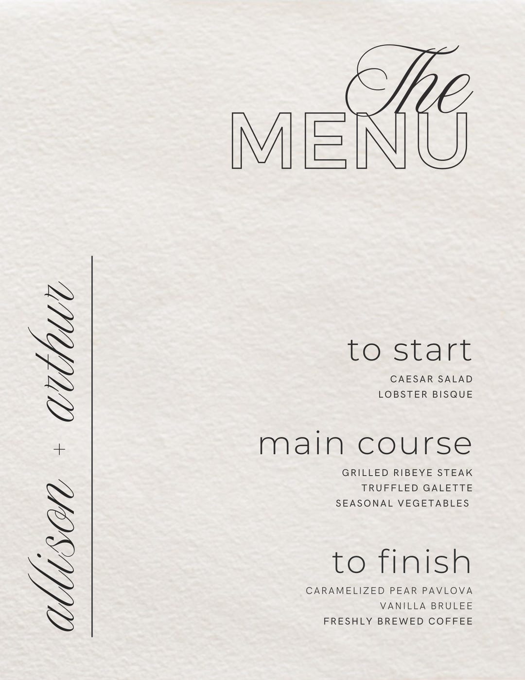 Classy Dinner Menu - Etsy