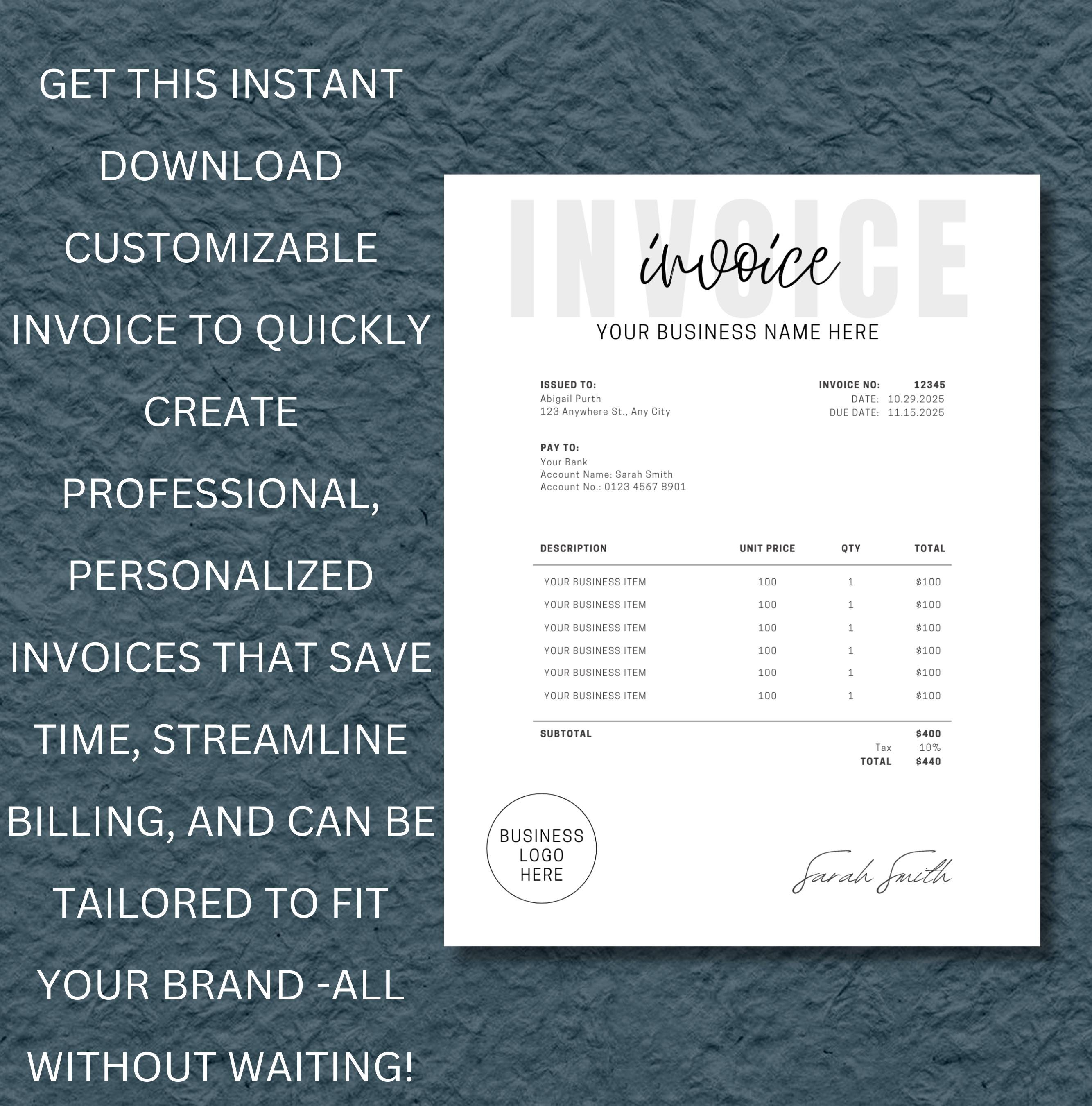 Invoice Template Customizable Printable Invoice Format for Small ...