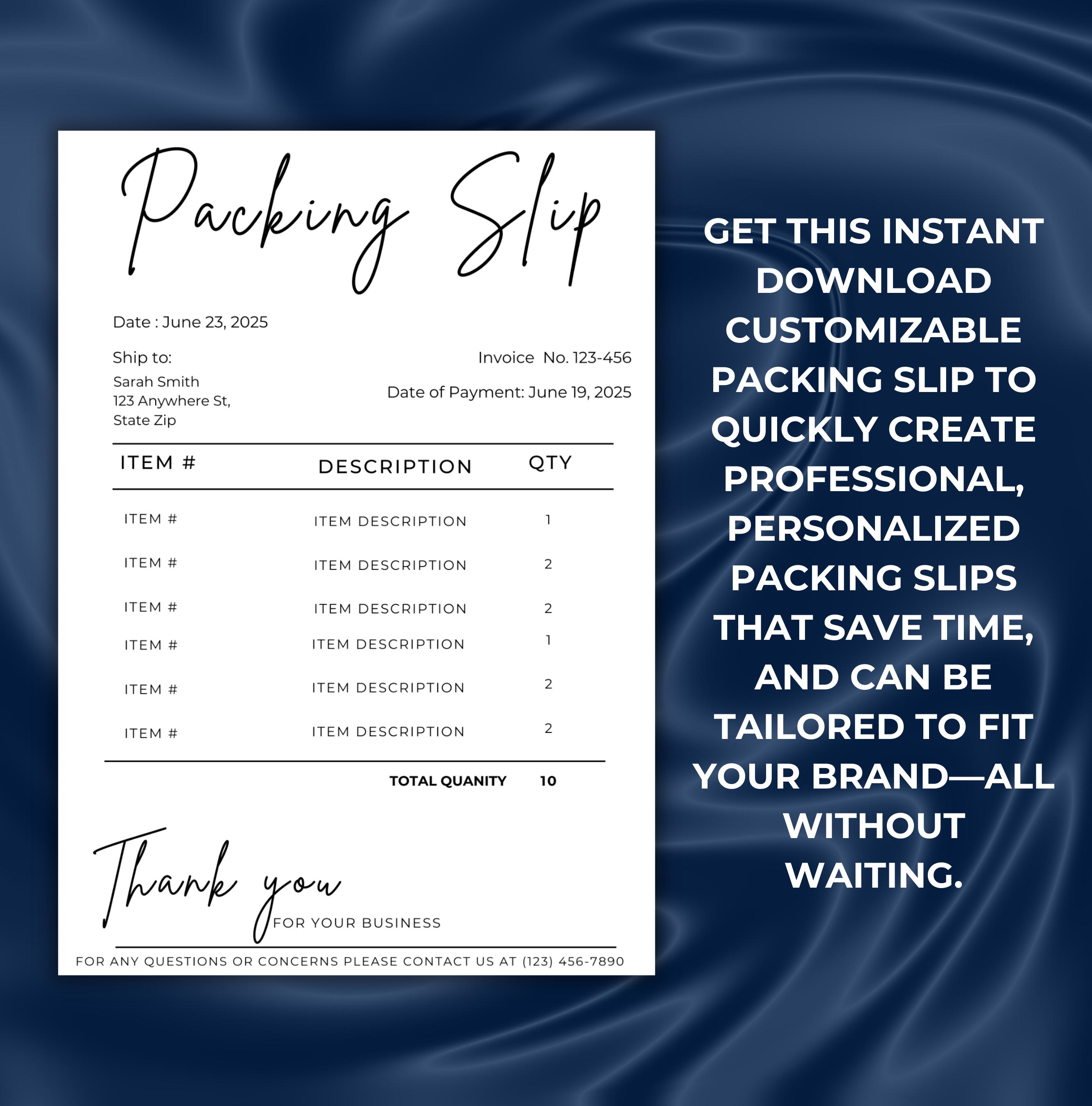 Packing Slip Customizable Printable Packing Slip Template Essential for ...
