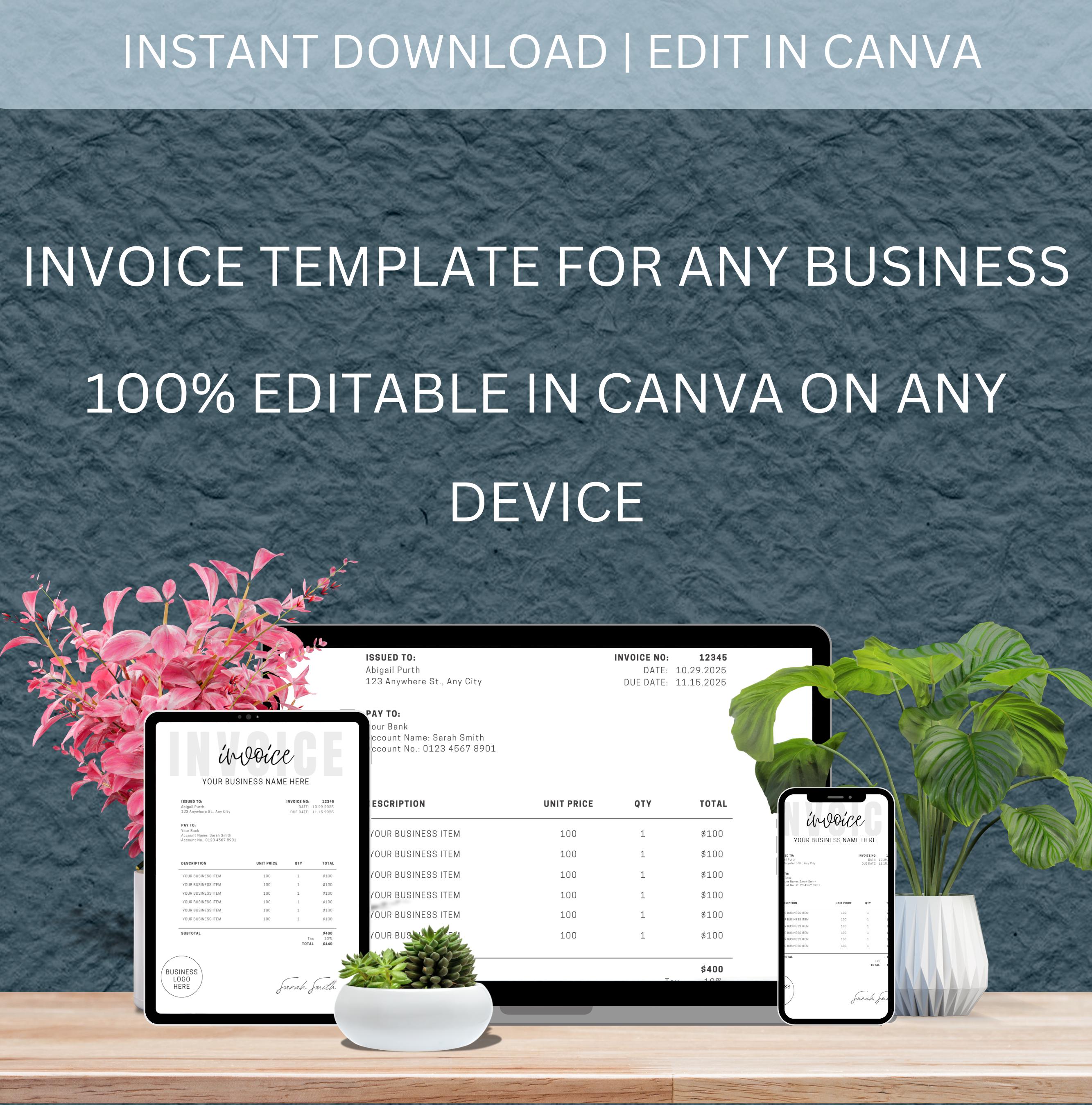 Invoice Template Customizable Printable Invoice Format for Small ...