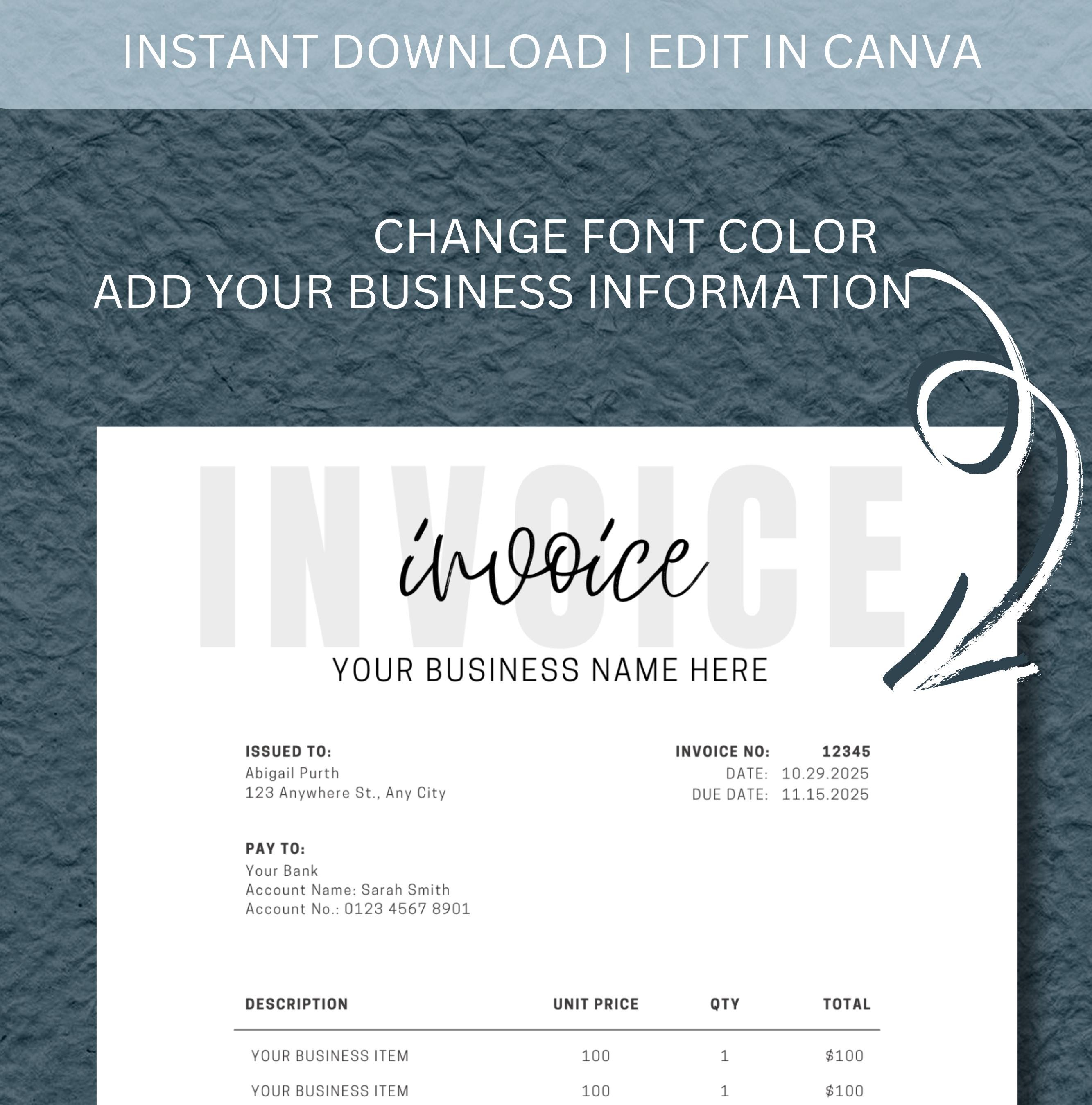 Invoice Template Customizable Printable Invoice Format for Small ...