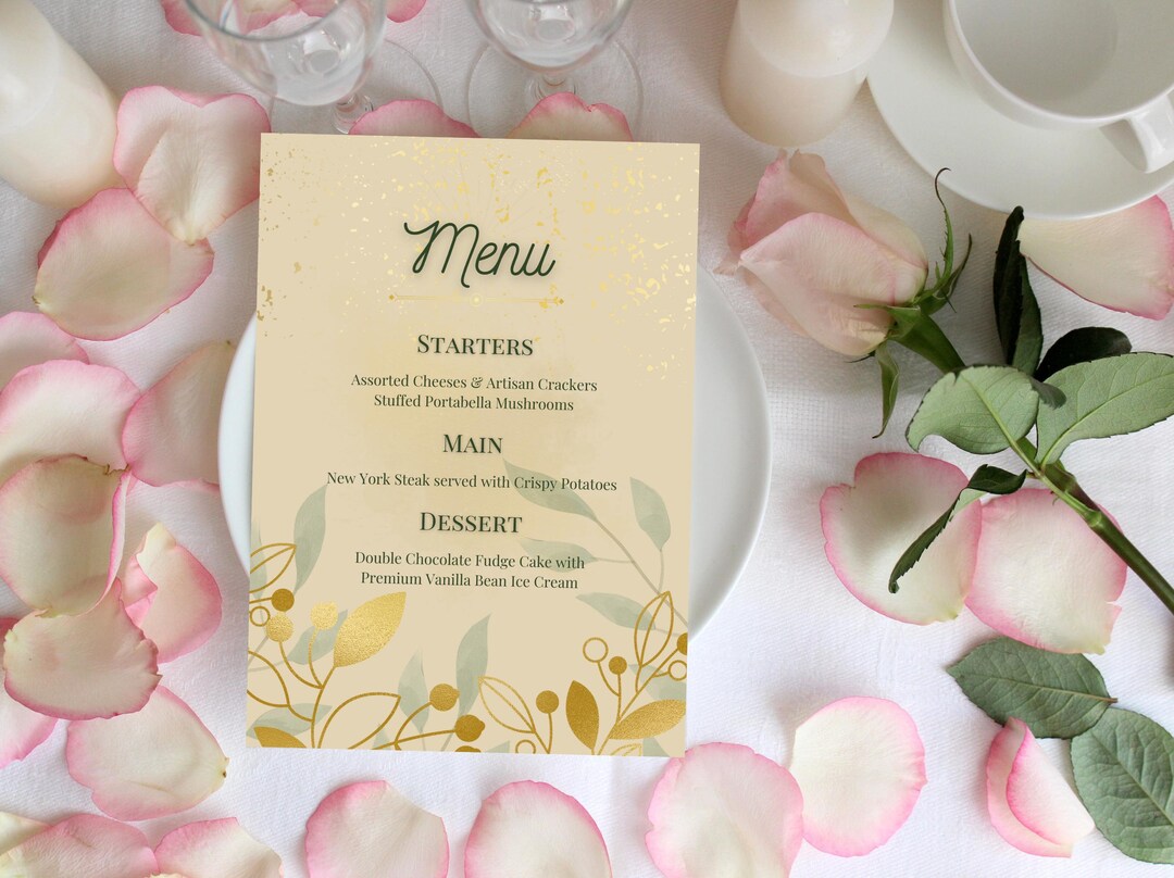 Elegant Dinner Menu Template: Gold Floral Design (digital Download) - Etsy