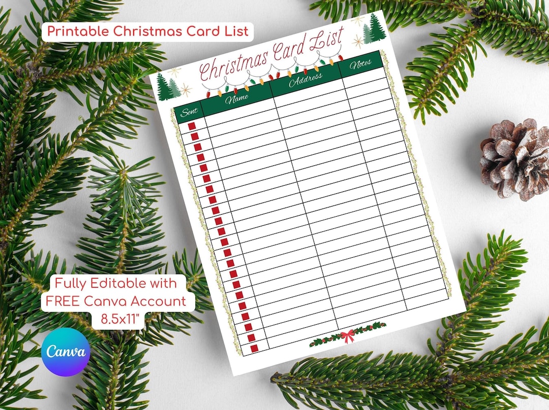 Christmas Card List Printable: Holiday Planner (canva Editable) - Etsy