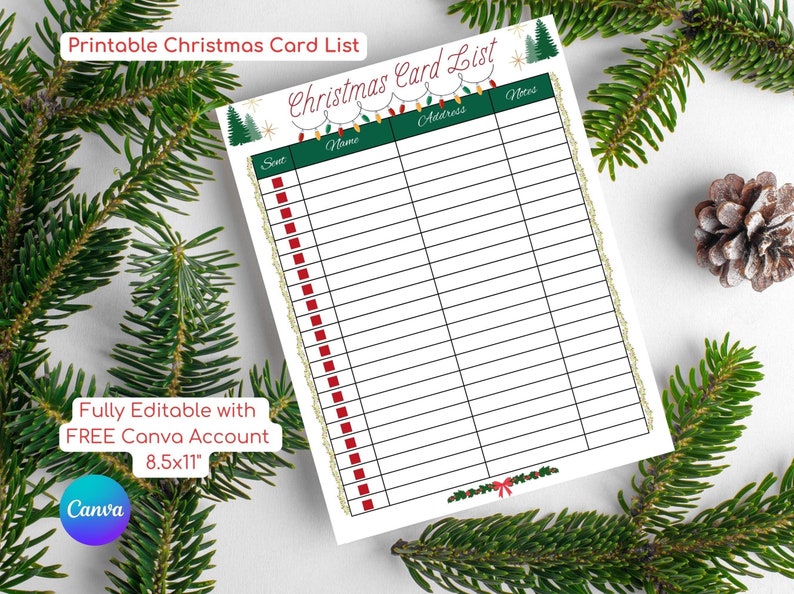Christmas Card List Printable: Holiday Planner (canva Editable) - Etsy