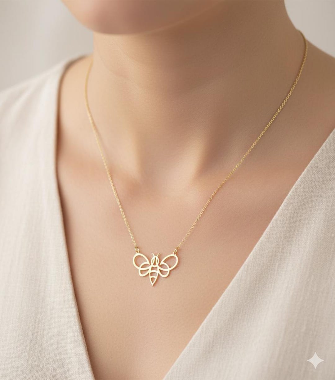 Dainty Geometric Bee Necklace, 14K Gold Plated Origami Bumblebee ...