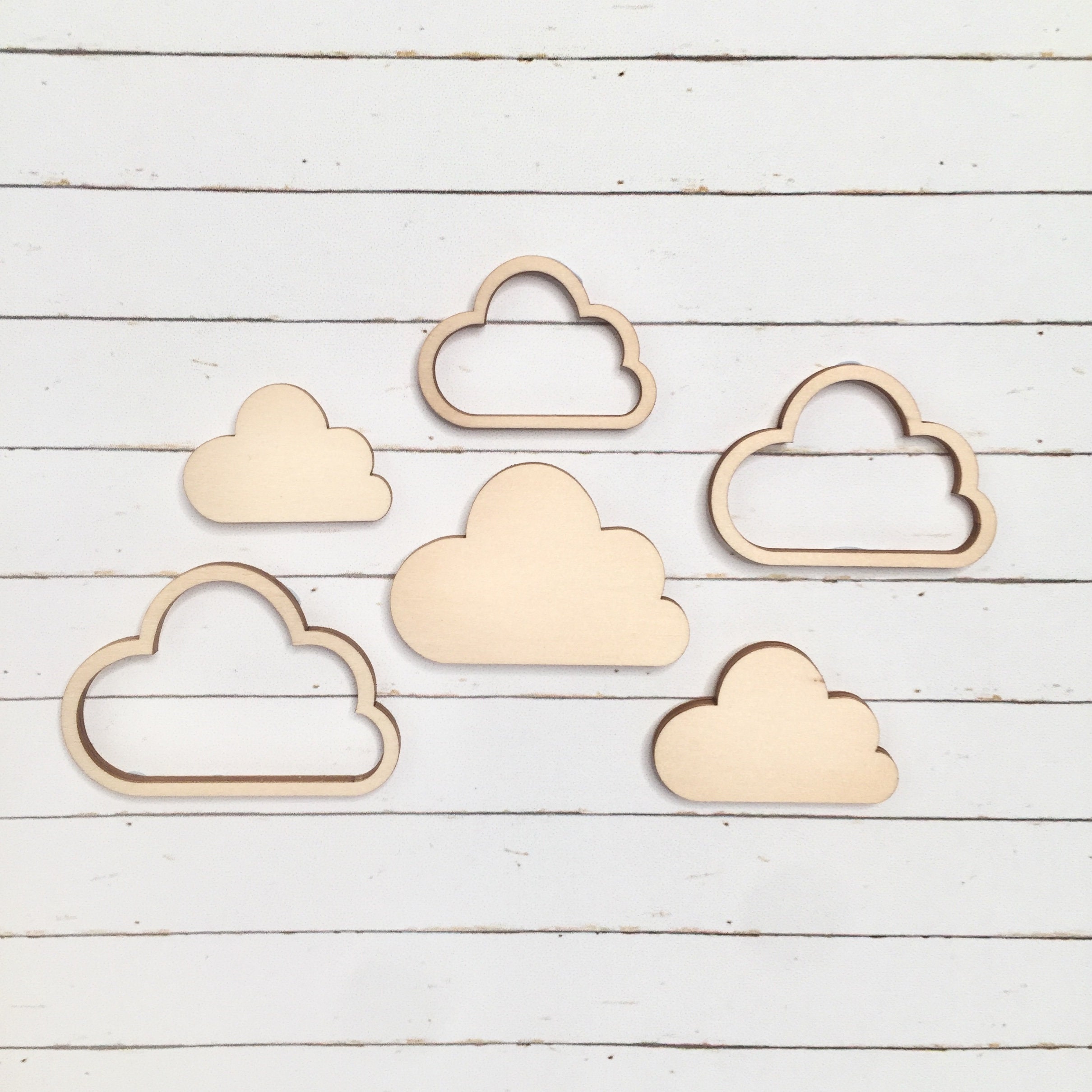 Miniature Wooden Cloud Shapes for Walls (solid shapes) - Set of 3 ...