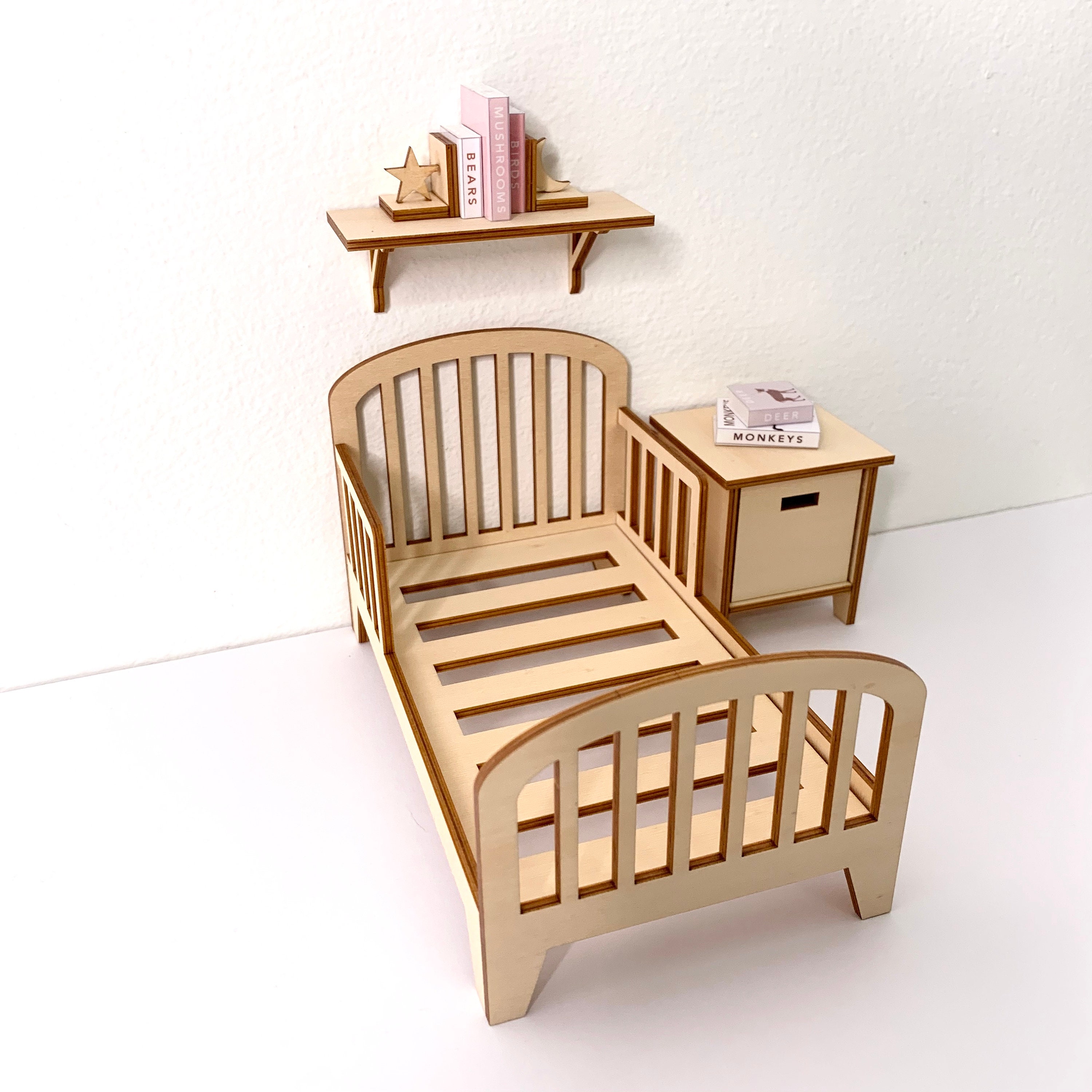 Dollhouse Miniature Wooden Arched Toddler Bed (with side rails) — Small ...