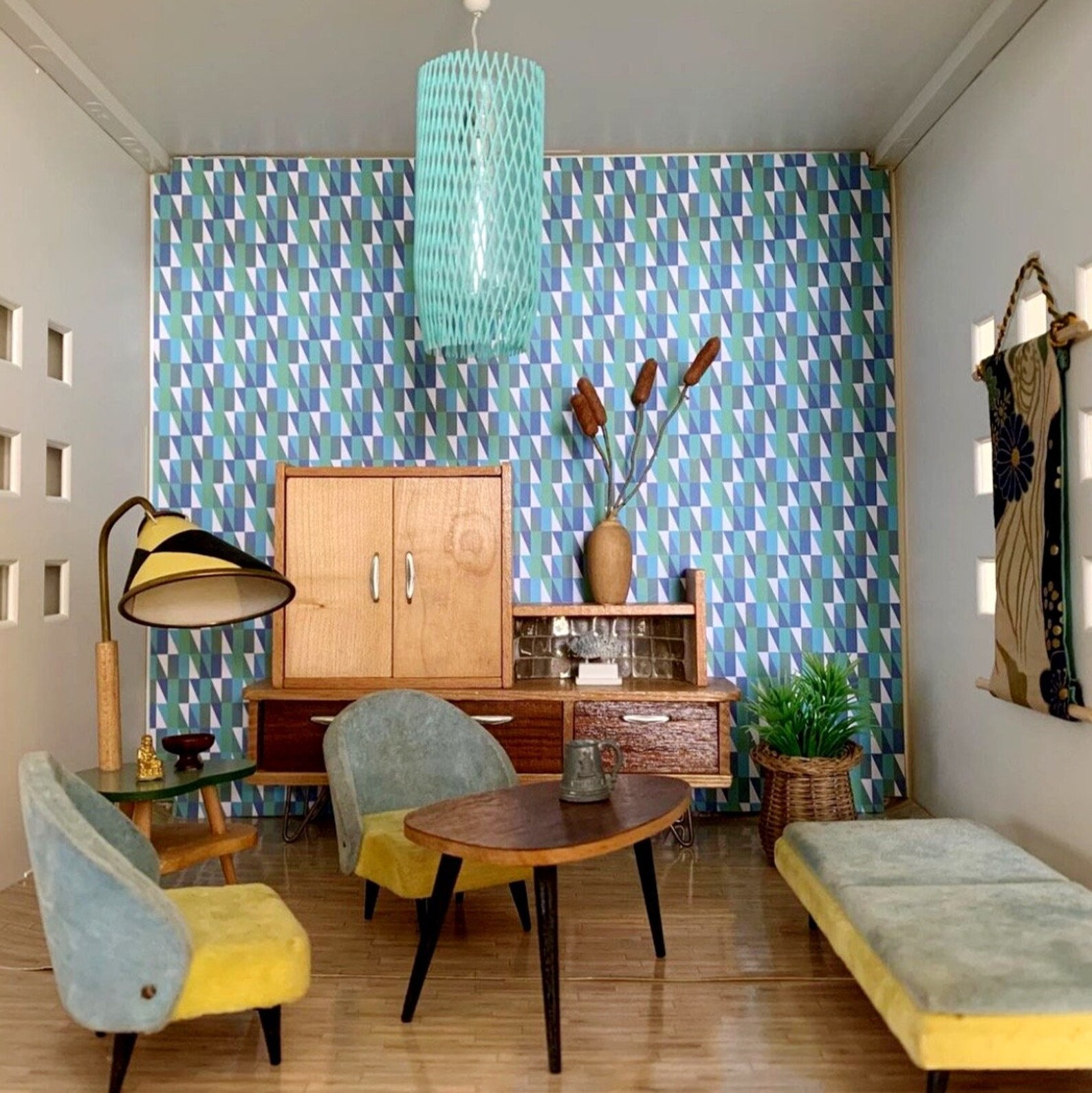 Digital Download Mid mod shapes blue and green digital | Etsy