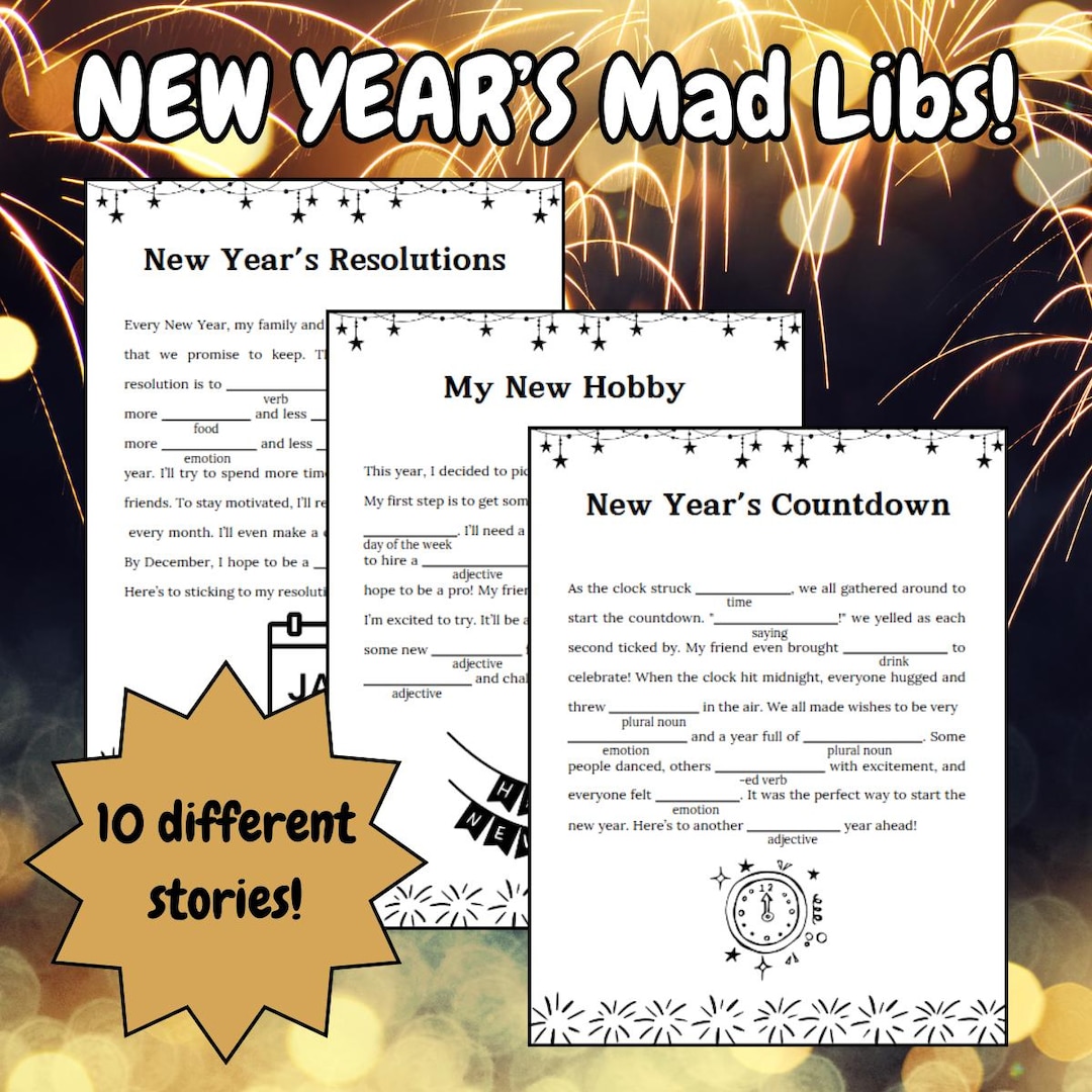 New Year's Mad Libs Bundle! 10 Printable Fill-in-the-blanks Games! Fun ...