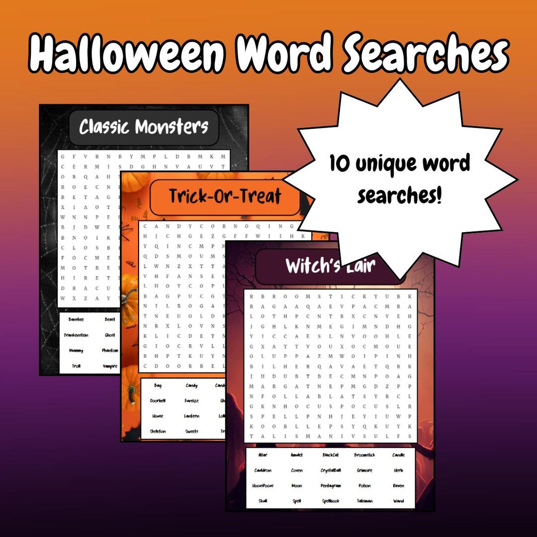 10 Unique Halloween Word Searches Printable Spooky Puzzles Fun ...