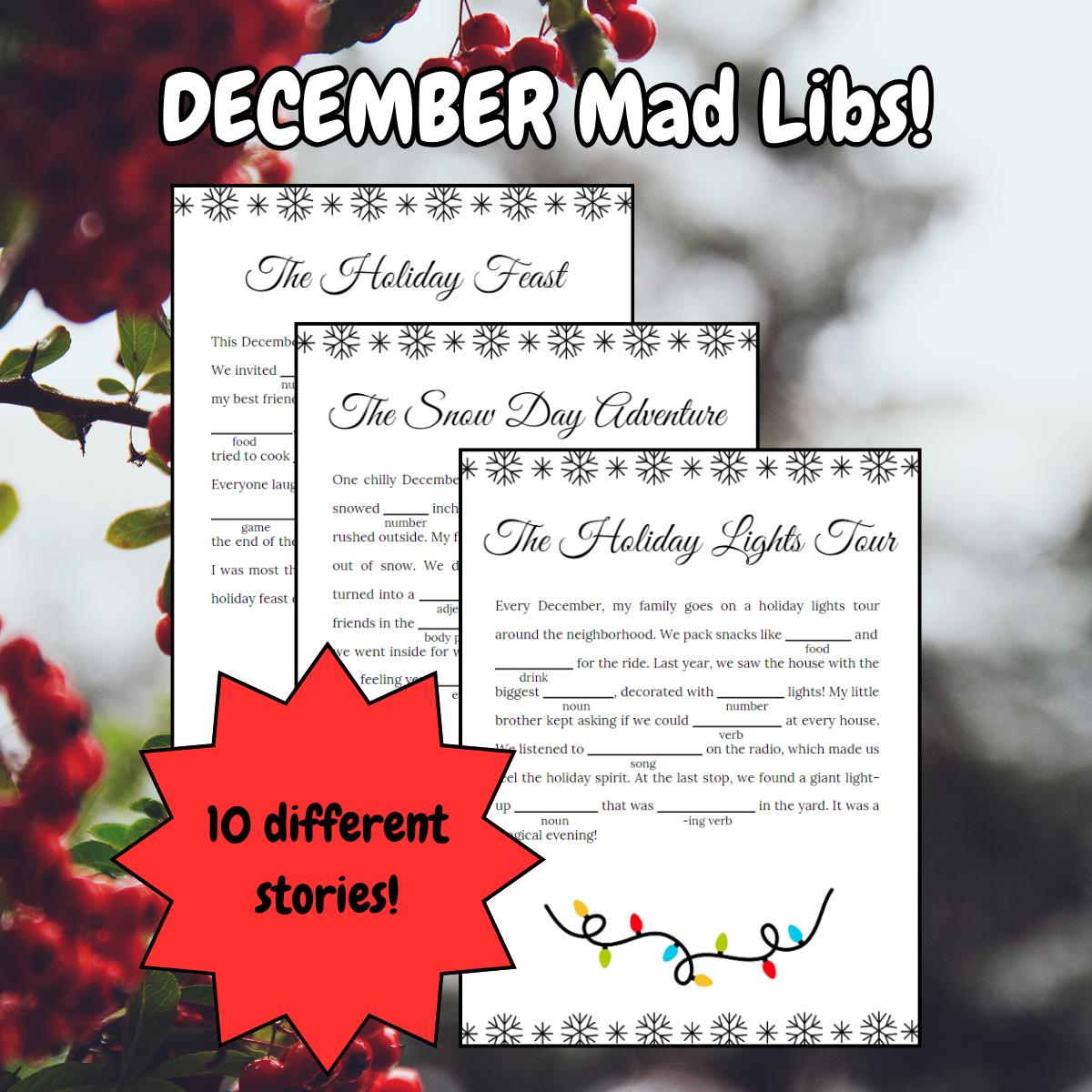 December Mad Libs Bundle: 10 Printable Holiday Games (instant Download ...