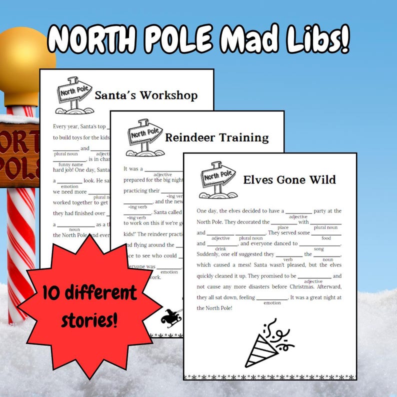 North Pole Mad Libs Bundle! 10 Printable Holiday Fun for All Ages ...