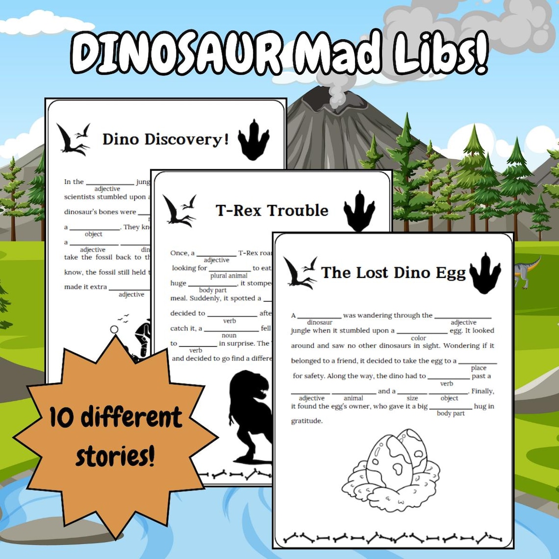 Dinosaur Mad Libs Bundle! 10 Unique Printable Fill-in-the-blanks Games ...