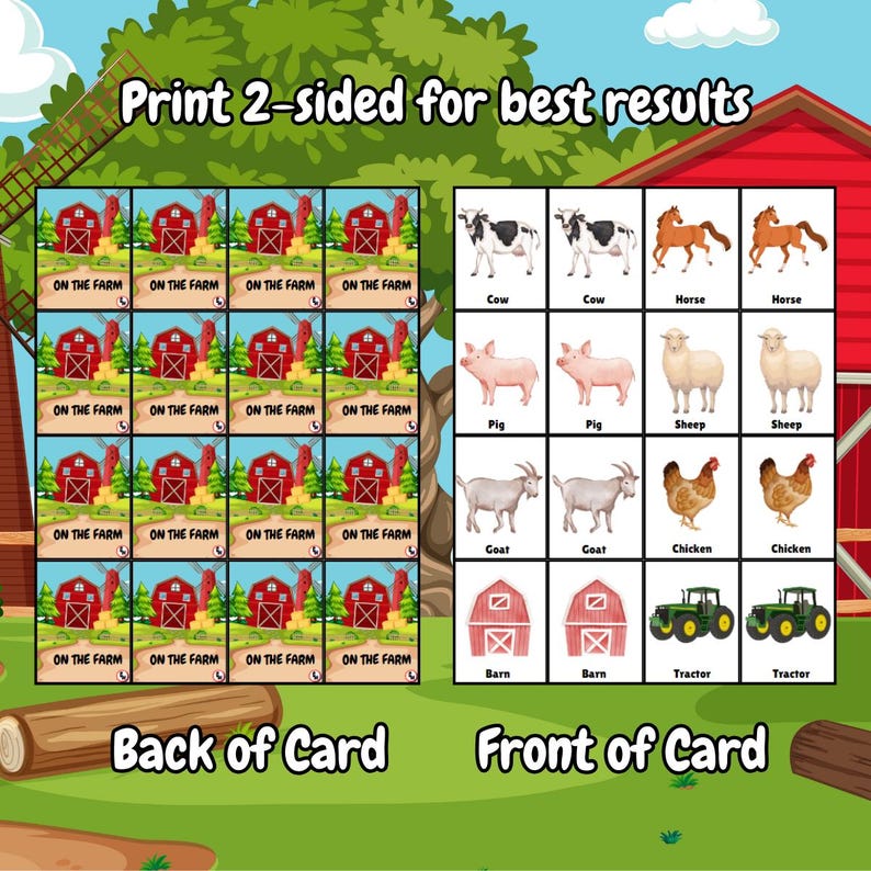 Set of 32 Farm-themed Memory Cards | Printable Matching Game - Etsy
