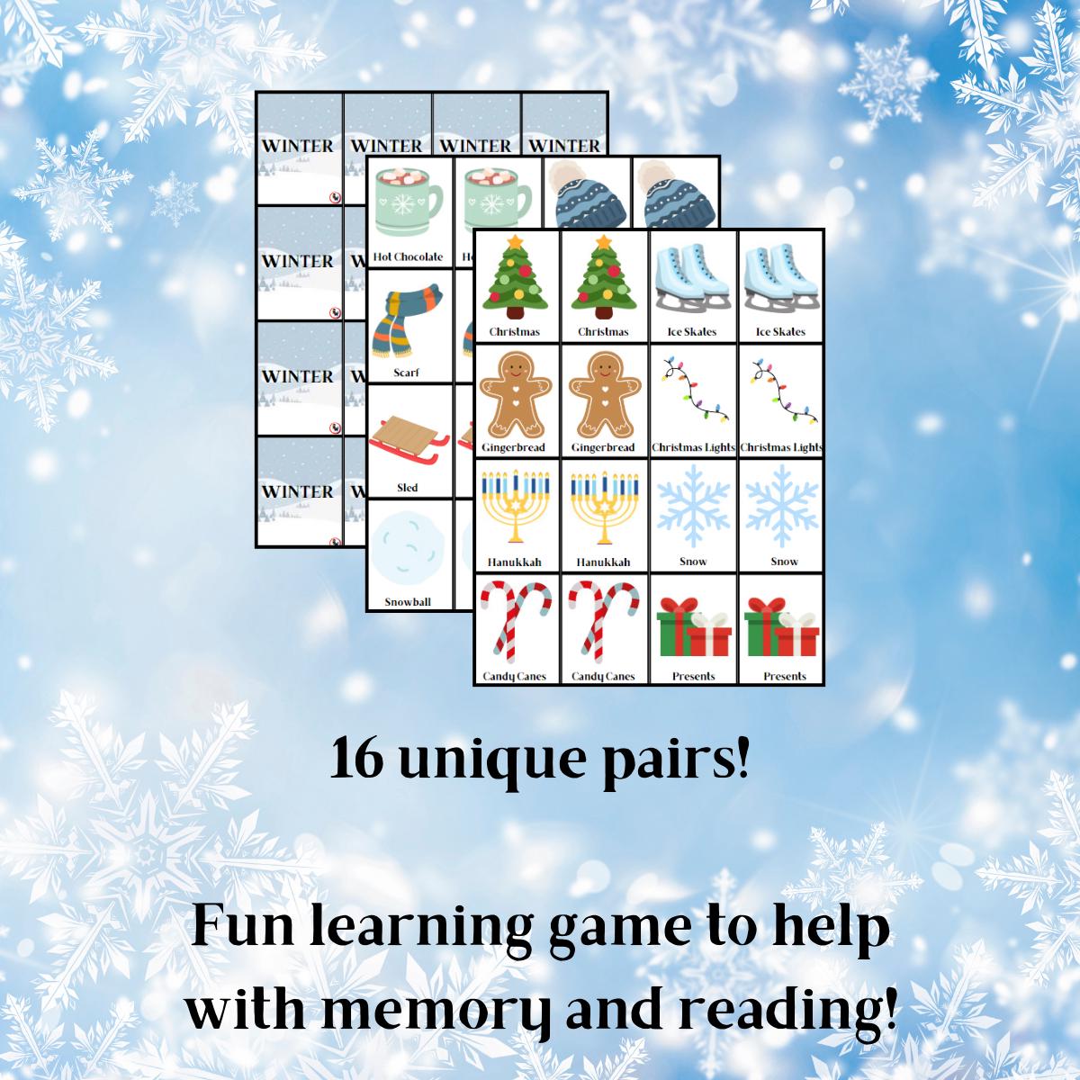 Set of 32 Winter-themed Memory Cards | Printable Matching Game - Etsy