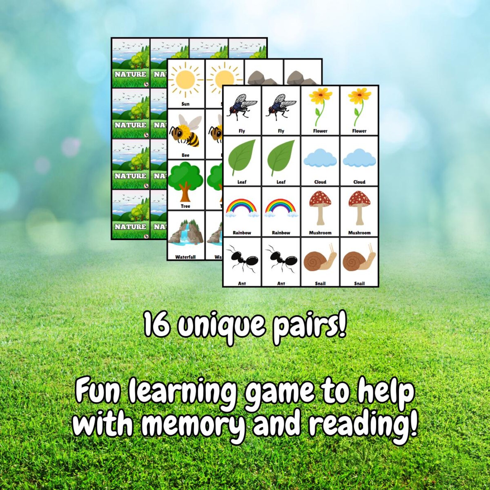 Nature-themed Memory Matching Cards | Set of 32 Printable Cards for ...