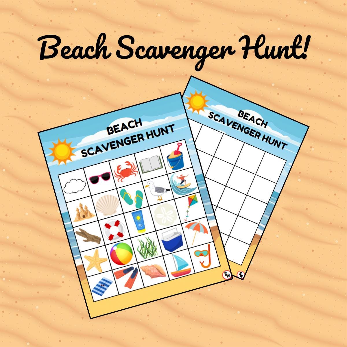 Printable Beach Scavenger Hunt Cards - Seaside Adventure + Blank ...