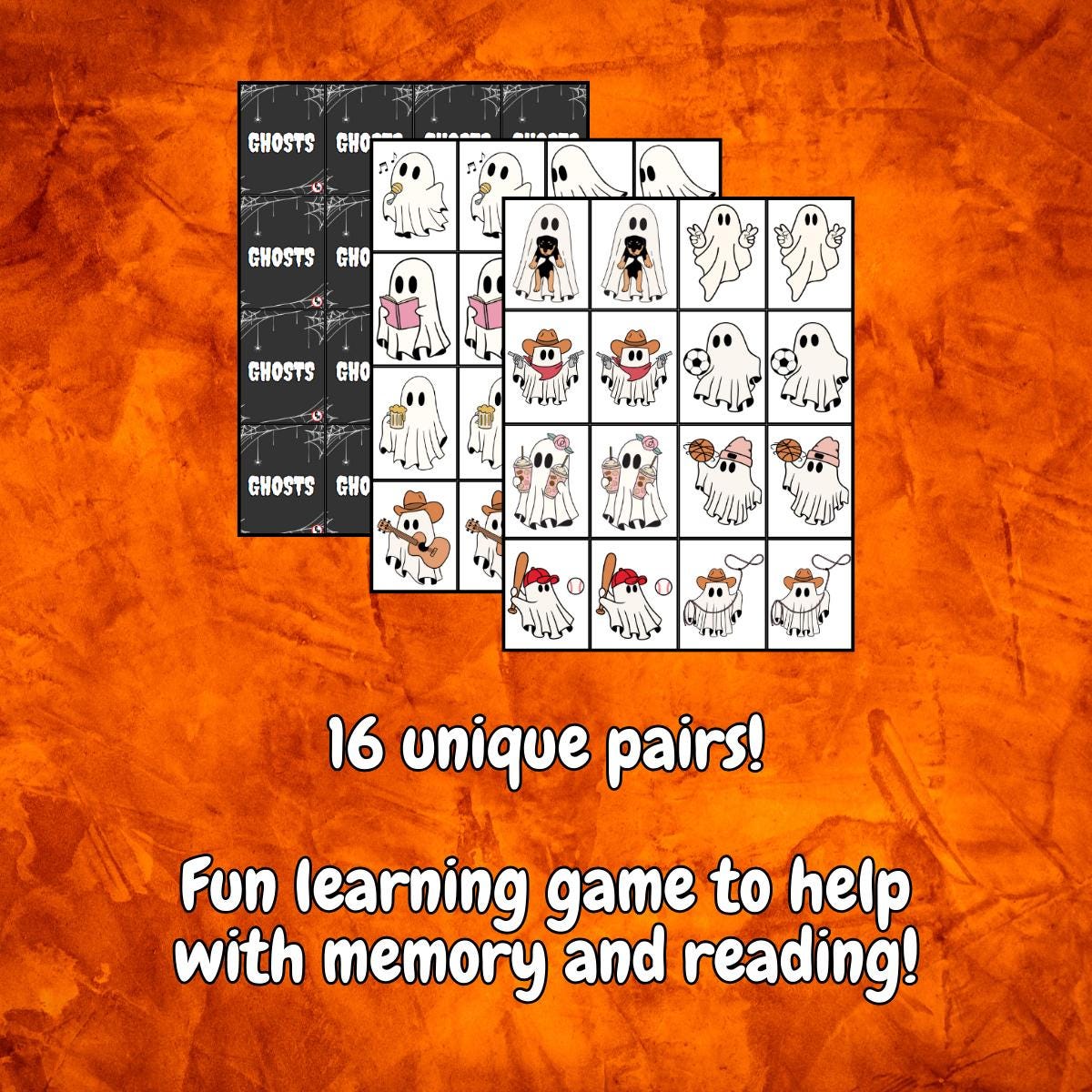 Ghost-themed Memory Matching Cards | Set of 32 Printable Cards for Kids ...