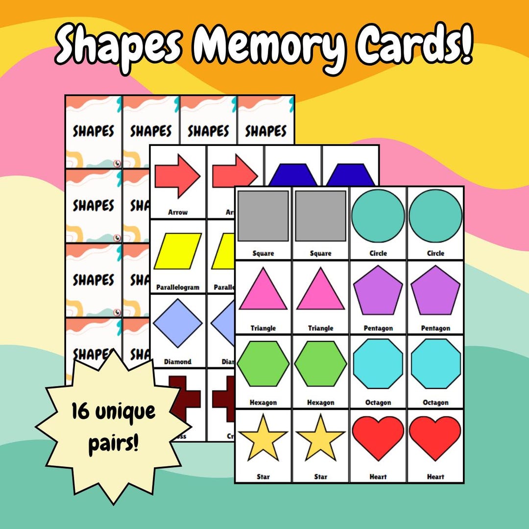 Shape-themed Memory Card Game | 32 Printable Cards for Kids | Fun ...