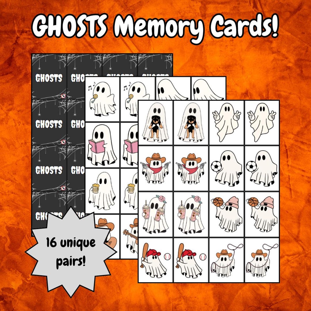 Ghost-themed Memory Matching Cards | Set of 32 Printable Cards for Kids ...