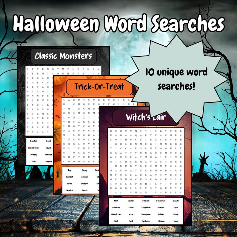 Halloween Word Search Bundle 10 Unique Printable Spooky Puzzles Fun ...