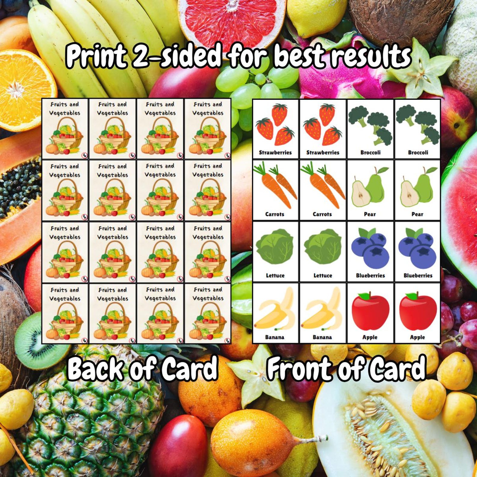 Fruits & Vegetables-themed Memory Cards | Set of 24 | Printable ...