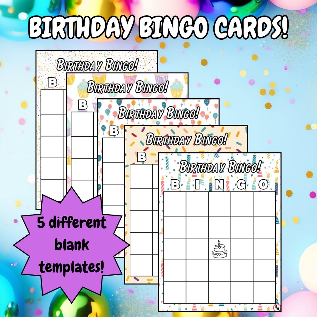 Birthday Bingo Cards! Set of 5 Printable Blank Cards for Fun Party ...