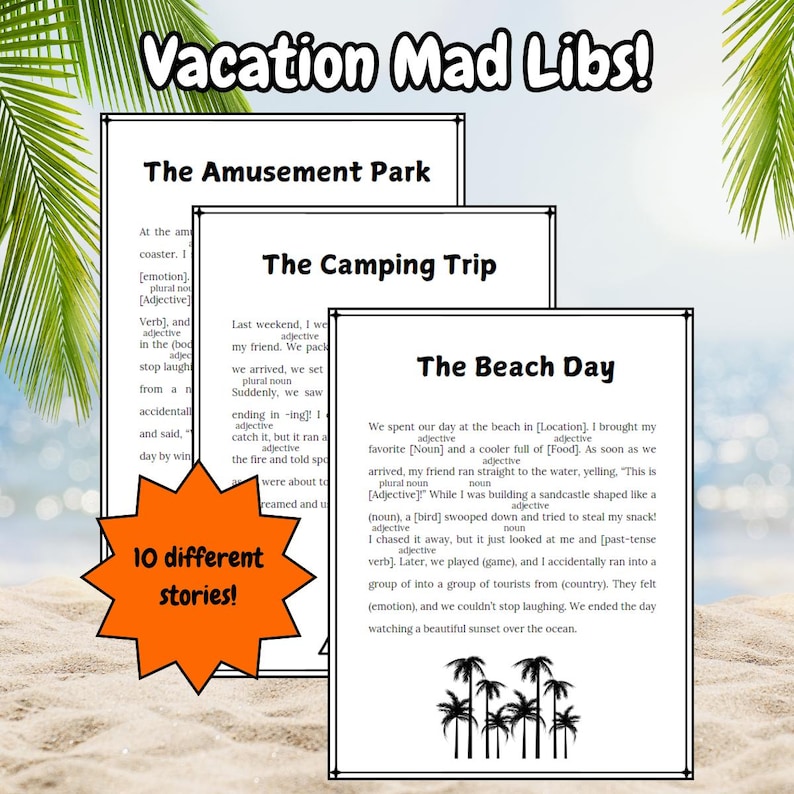 Printable Vacation-themed Mad Libs Set of 10 Original Fill-in-the-blank ...