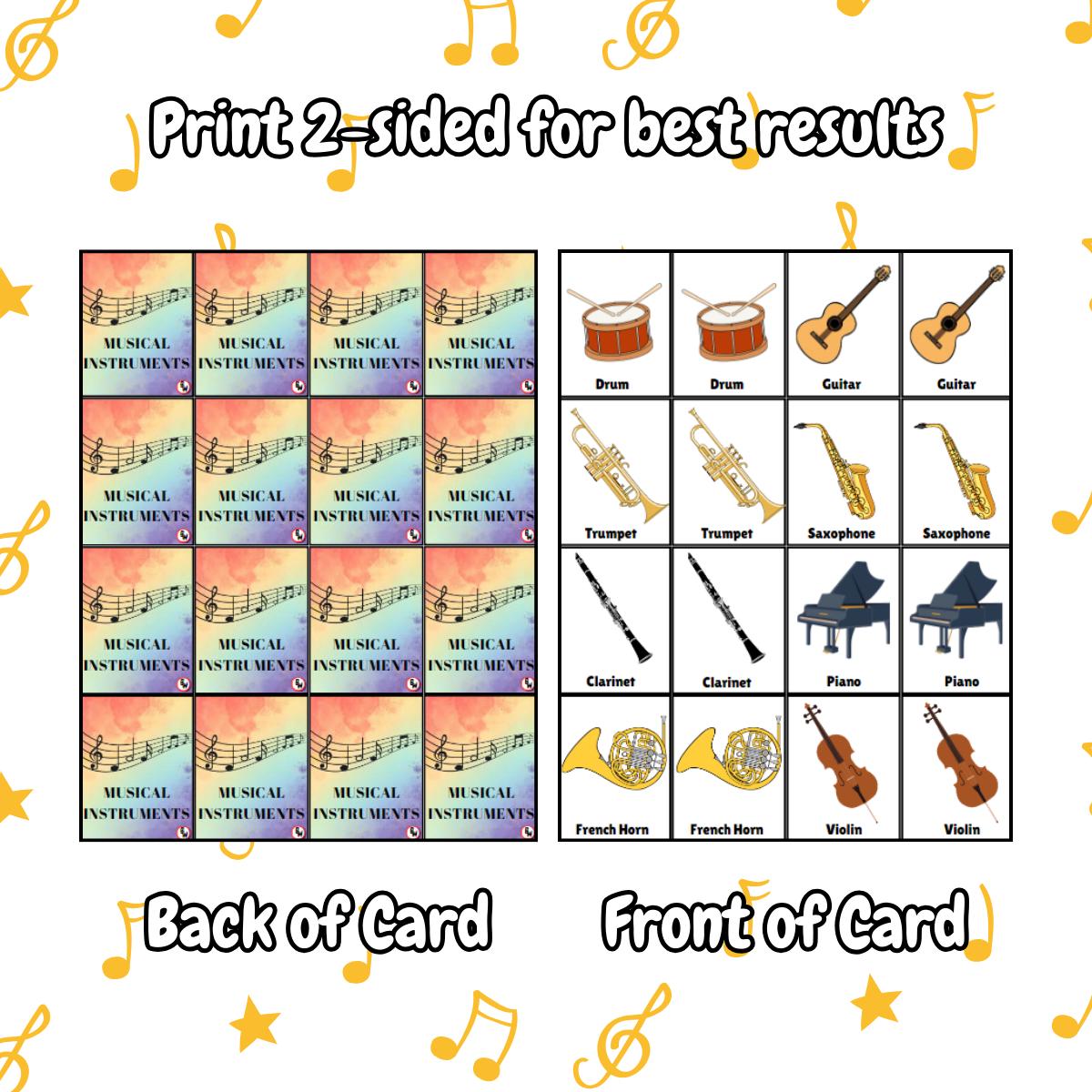 Set of 48 Musical Instrument-themed Memory Cards | Printable Matching ...
