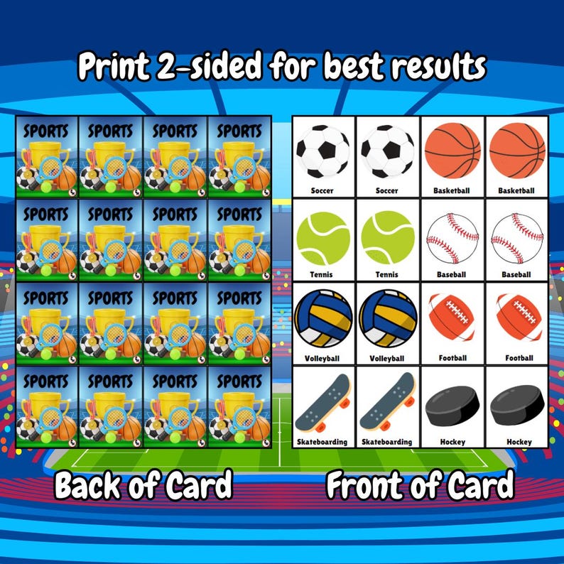 Set of 32 Sports-themed Memory Cards | Printable Matching Game - Etsy