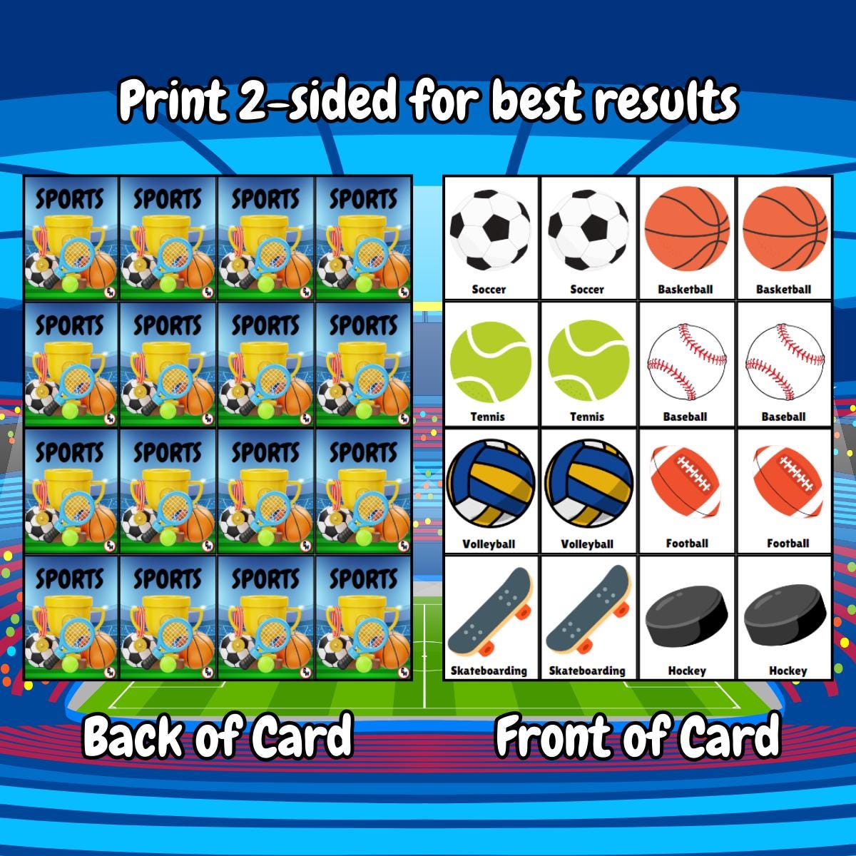 Set of 32 Sports-themed Memory Cards | Printable Matching Game - Etsy