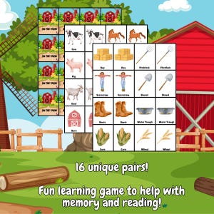 Set of 32 Farm-themed Memory Cards | Printable Matching Game - Etsy