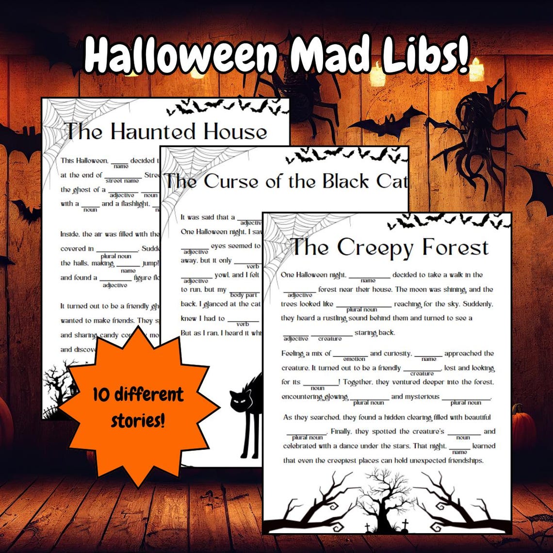 Halloween Mad Libs Bundle! 10 Unique Printable Spooky Fill-in-the ...