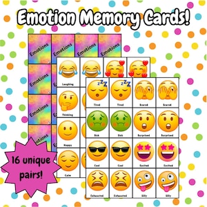 Set of 32 Emotion-themed Memory Cards | Printable Matching Game - Etsy