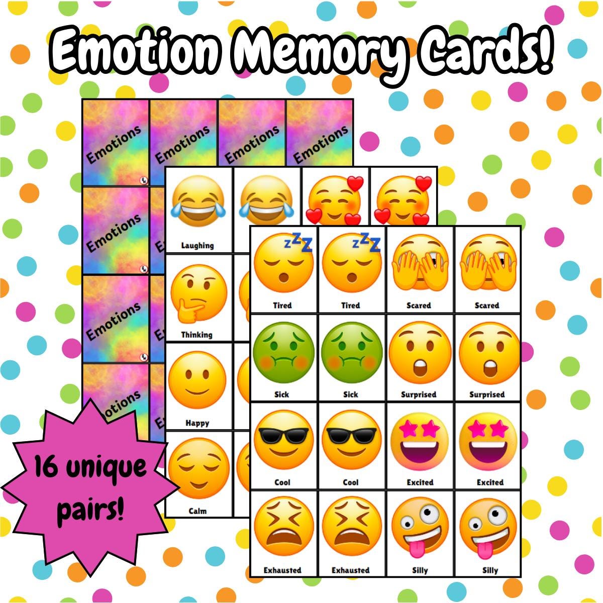 Set of 32 Emotion-themed Memory Cards | Printable Matching Game - Etsy