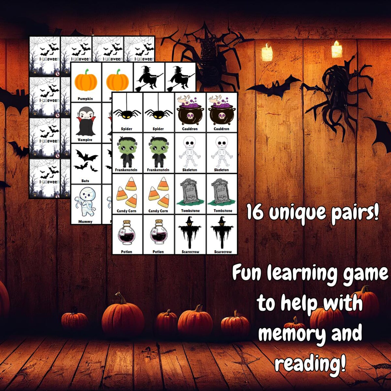 Set of 32 Halloween-themed Memory Cards | Printable Matching Game - Etsy