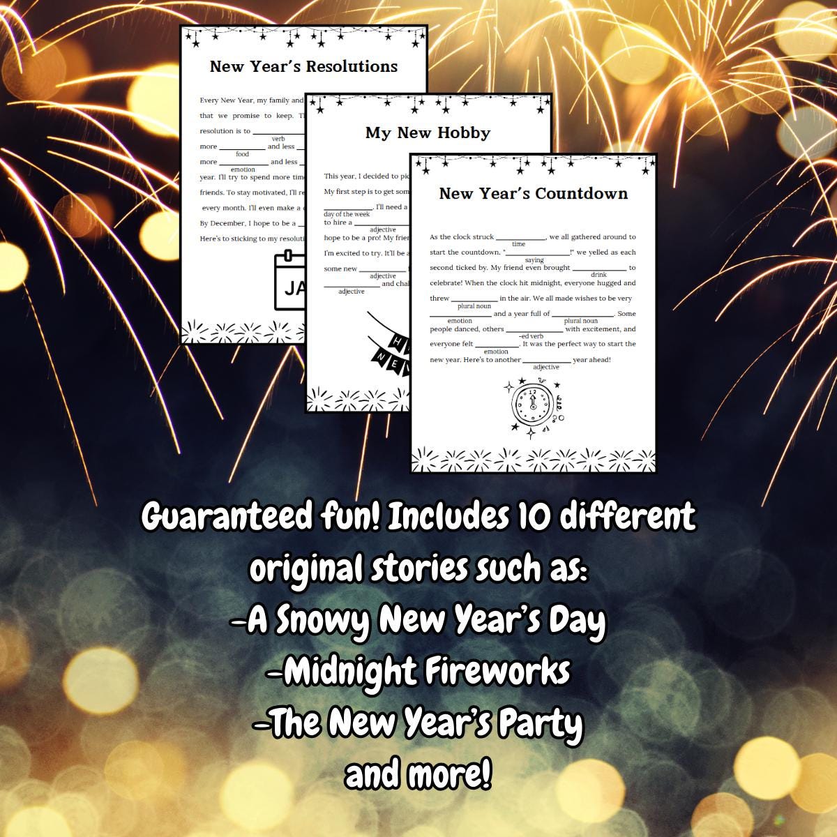New Year's Mad Libs Bundle! 10 Printable Fill-in-the-blanks Games! Fun ...