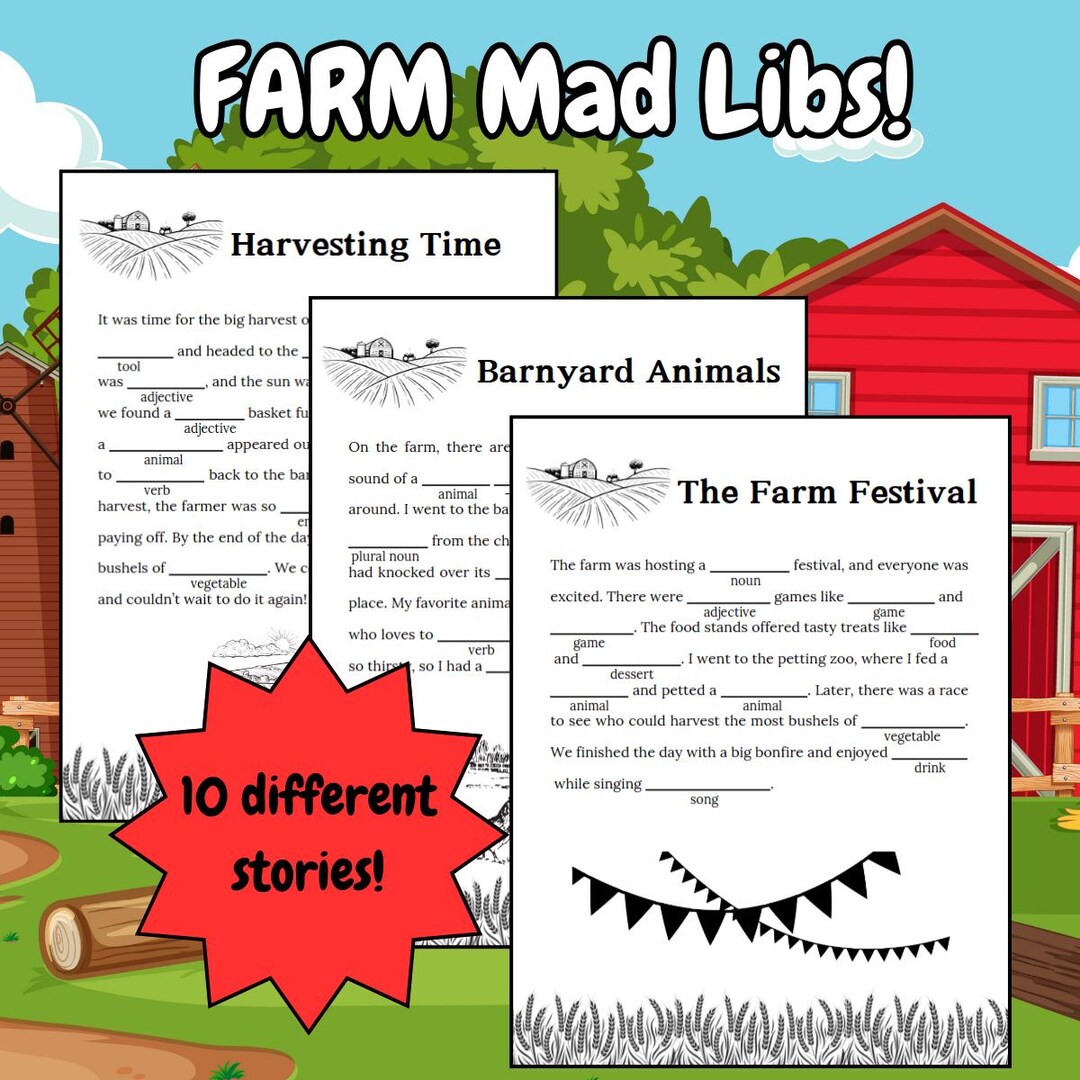 Farm Mad Libs Bundle! 10 Unique Printable Fill-in-the-blanks Games! Fun ...