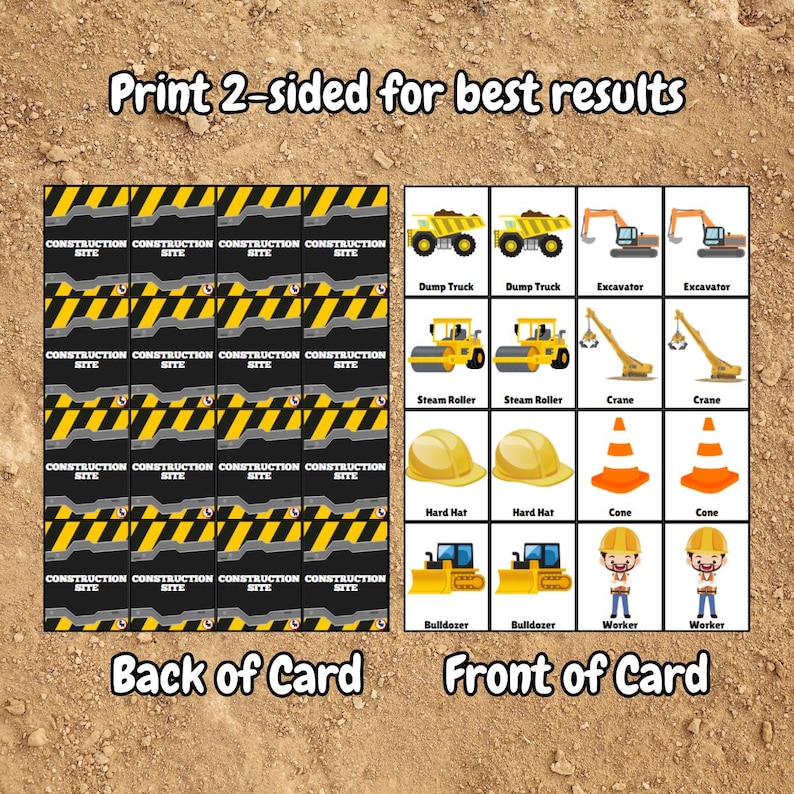 Construction-themed Memory Card Game | 32 Printable Cards for Kids ...