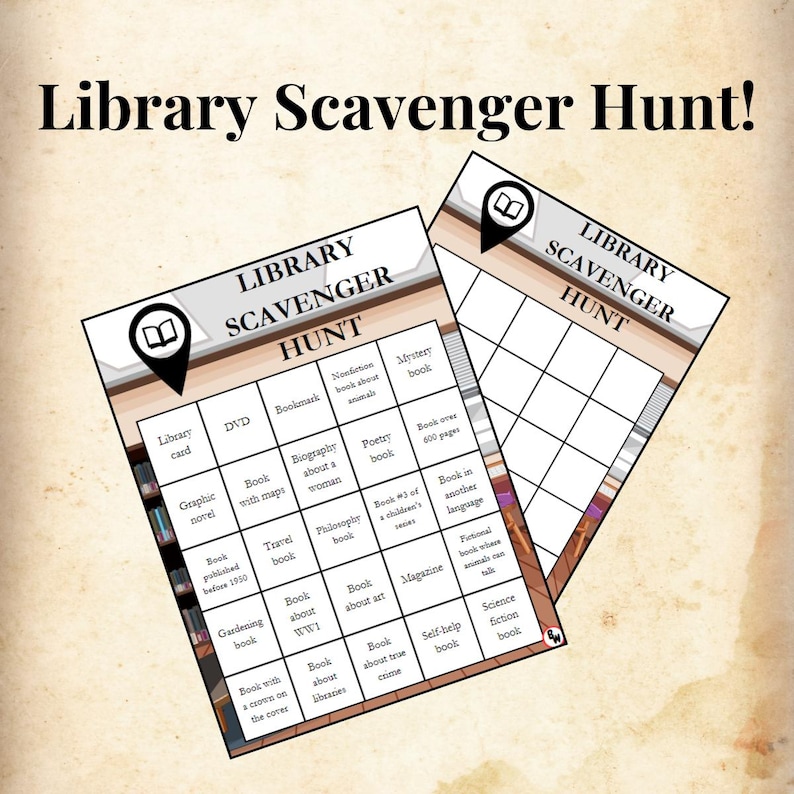 Printable Library Scavenger Hunt Card Reading Adventure Blank ...