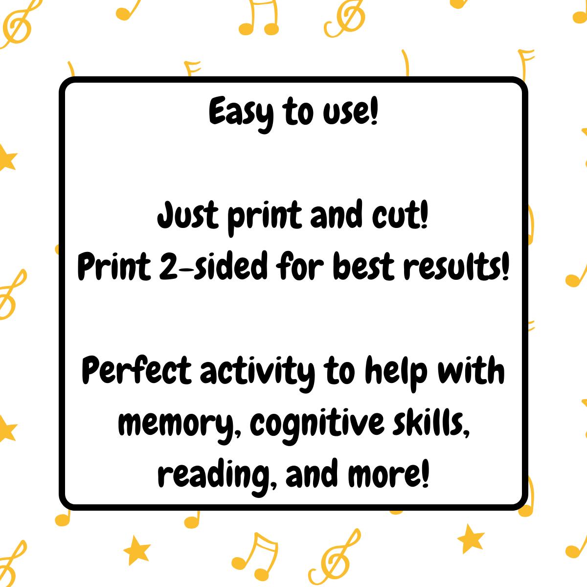 Set of 48 Musical Instrument-themed Memory Cards | Printable Matching ...